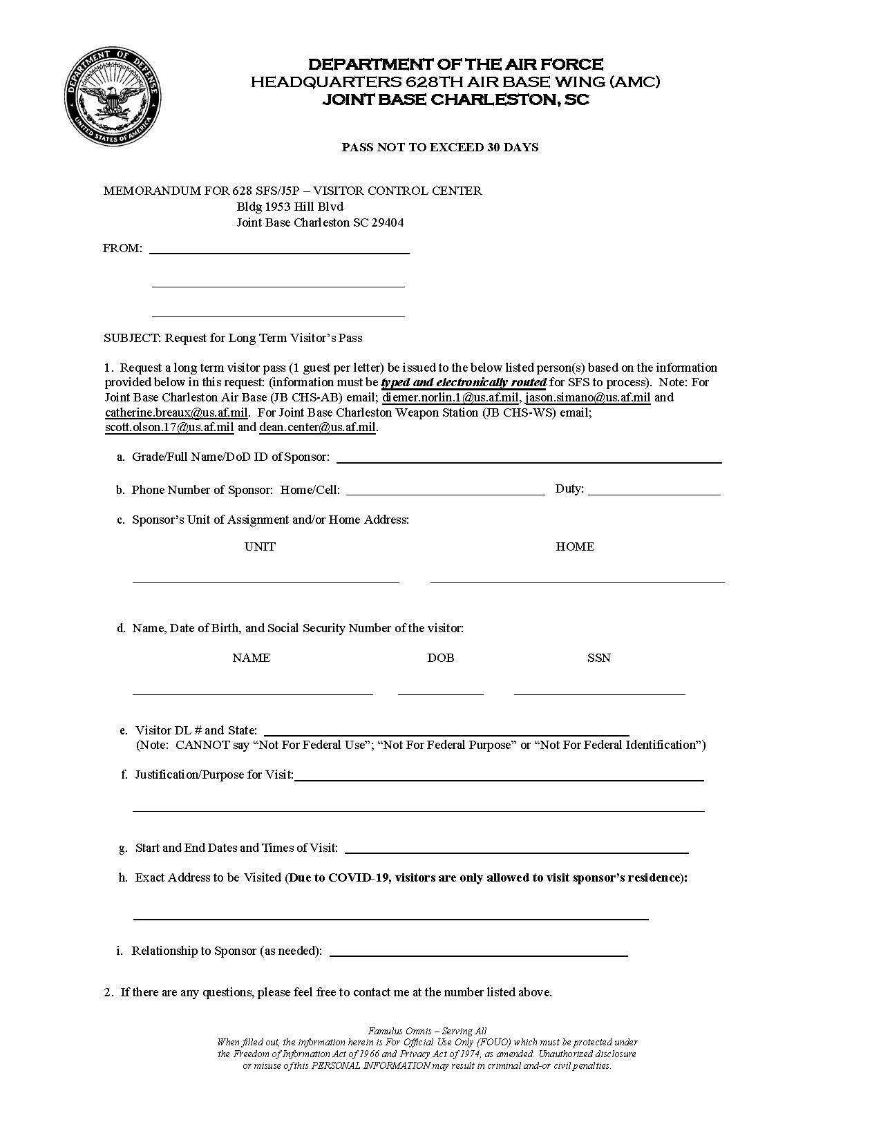 Base Visitor Policy Amended > Joint Base Charleston > News